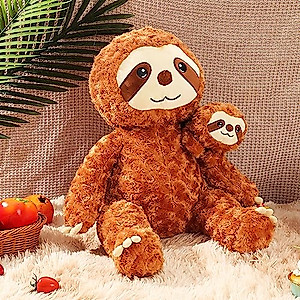 Reinbow 22Inch Sloth Stuffed Animal with Baby Sloth, 2 in 1 Giant Mom Sloth Plush Toys Fluffy Pillow for Kids Adults, Hug Plushies Gift for Birthday, Christmas, Room Decoration