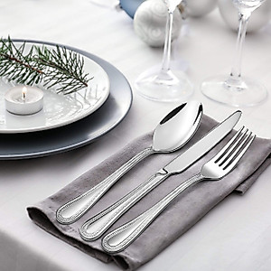 65-Piece Silverware Set with Serving Utensils, HaWare Stainless Steel Flatware Service for 12, Pearled Edge Tableware Cutlery for Home Restaurant Party, Mirror Polished, Dishwasher Safe