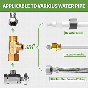 Litorange Lead-Free 2 PCS Brass Angle Stop Add-A-Tee Valve 3/8" Compression Inlet by 3/8" Compression Outlet by 3/8 Inch Easy Connect Tee