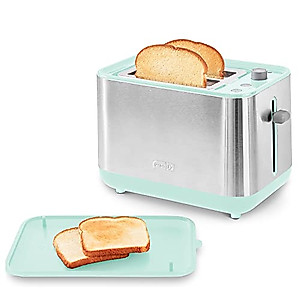 Dash SmartStore™ 2-Slice Wide-Slot Stainless Steel Toaster with Storage Lid - for Bagels, Specialty Breads & other Baked Goods, Aqua