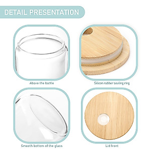 WHEATHUSK 20 Pack Glass Cups with Bamboo Lids and Glass Straws 16oz Clear Glass Tumblers Beer Can Shaped Drinking Glasses Iced Coffee Cups, Cute Tea Cups for Whiskey, Soda, Cocktail, Gift