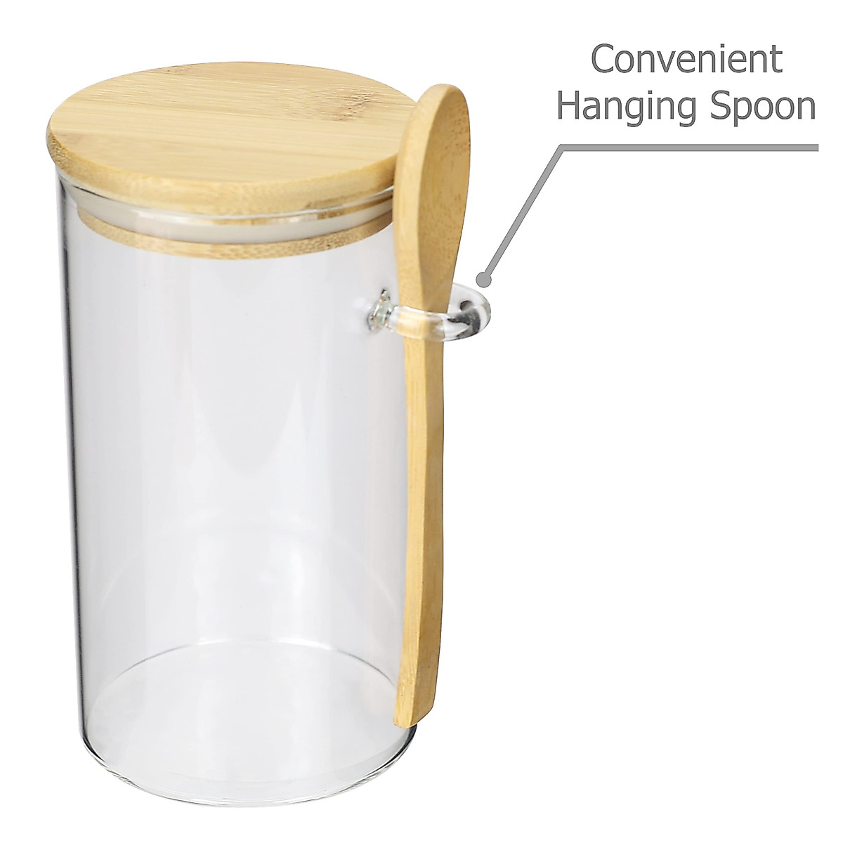 EIKS Glass Jars with Bamboo Lids and Spoon, Clear Airtight Canisters for Storing Sugar Coffee Bean Nuts Tea Salts (23oz)