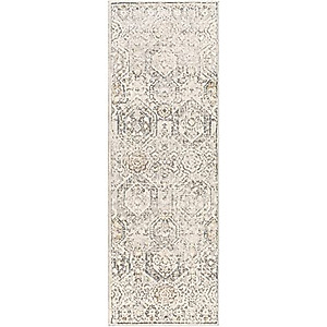 Hauteloom Bluffs Moroccan Farmhouse Living Room Bedroom Dining Room Area Rug - Bohemian Style - Boho Vintage Distressed - Beige, Gray, Brown, Cream 6'7" x 9'