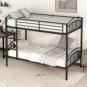 Twin Over Twin Metal Bunk Beds, Convertible Bunk Bed Divided into Two Beds for Kids Boys Girls Teens,Black