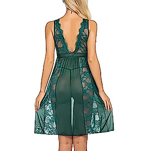 Avidlove Sexy Lingerie for Women Sheer Lace Nightgowns Bridal Babydoll Nightwear Dark Green, XL