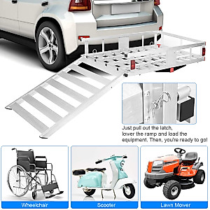 IRONMAX Aluminum Cargo Carrier with Ramp, 50’’ x 29.5’’ Hitch Mount Mobility Scooter Wheelchair Carrier, Tow Hitch Cargo Carrier for Car, Van, SUV, RV, 500 LBS Capacity
