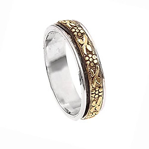 Flower band Spinning Spinner ring Sterling Silver Fashion ring Meditation Fidget Two Tone ring Silver Jewelry (9.5)