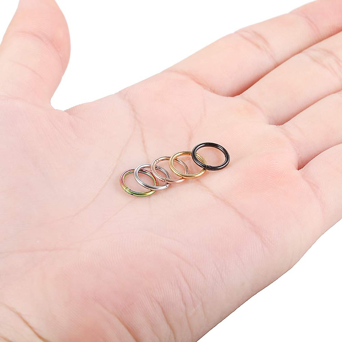 Xpircn 5PCS 16G Stainless Steel Nose Rings Hoop Hinged Segment Septum Clicker Daith Tragus Helix Cartilage Earrings Piercing for Women Men (Mixed Color, 16g 8mm, 5PCS)