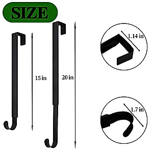 Wreath Hanger for Front Door, Adjustable Wreath Hanger from 15 to 25 Inches Wreath Hangers, 20 lbs Larger Door Upgrade Wreath Hanger (Black)