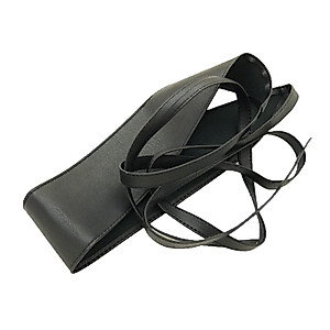 Fashion 21 Women's Wide Lace, Faux Leather Self Tie Wrap Obi Waist Belt (2 Style) (Black)