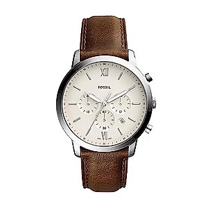 Fossil Men's Neutra Quartz Stainless Steel and Leather Chronograph Watch, Color: Silver, Brown (Model: FS5380)