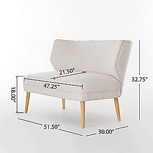 GDFStudio Dumont Mid-Century Modern Fabric Settee, Beige and Natural