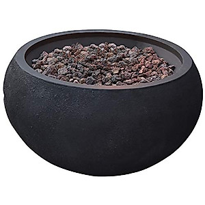 Modeno Outdoor York Fire Pit Table Grey Durable Round Fire Bowl Glass Fiber Reinforced Concrete Propane Patio Fire Place 27 Inches Electronic Ignition Cover and Lava Rock Included