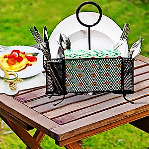 Picnic Plate Napkin Flatware Storage Caddy Organizer Holder, Black