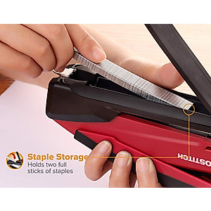 Bostitch inPower Spring-Powered Desktop Stapler, Easy Stapling Technology, Red