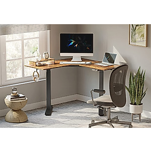 BANTI Dual Motor L-Shaped Electric Standing Desk, 48 Inches Adjustable Height Stand Up Desk, Sit Stand Home Office Desk with Rustic Brown Top/Black Frame
