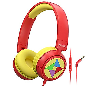 ELECDER i43 Kids Headphones with Microphone 85dB 94dB Volume Limited 3.5mm Jack Foldable Adjustable Wired On Ear Headphones for Children Girls Boys Teens Cellphones PC Kindle School Tablet Red/Yellow