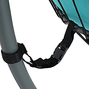 Sunnydaze Penelope Hanging Egg Chair with Seat Cushions and Stand - Black Hanging Wicker Chair with Turquoise Polyester Cushions and Powder-Coated Steel Stand - Collapsible Nylon Back Design - 78-Inch