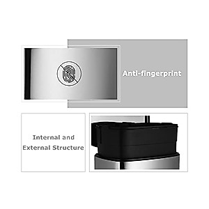 13 Gallon Trash Can, Fingerprint Proof Stainless Steel Kitchen Garbage Can with Hinged Lids & Removable Inner Bucket and Durable Pedal, Pedal Rubbish Bin for Home Office Indoor Outdoor, Silver