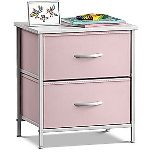 Sorbus Nightstand with 2 Drawers - Kids Bedside Furniture End Table Night Stand - Steel Frame, Wood Top & Easy Pull Fabric Bins - Dresser & Chest for Home, Bedroom Accessories, Office & College Dorm