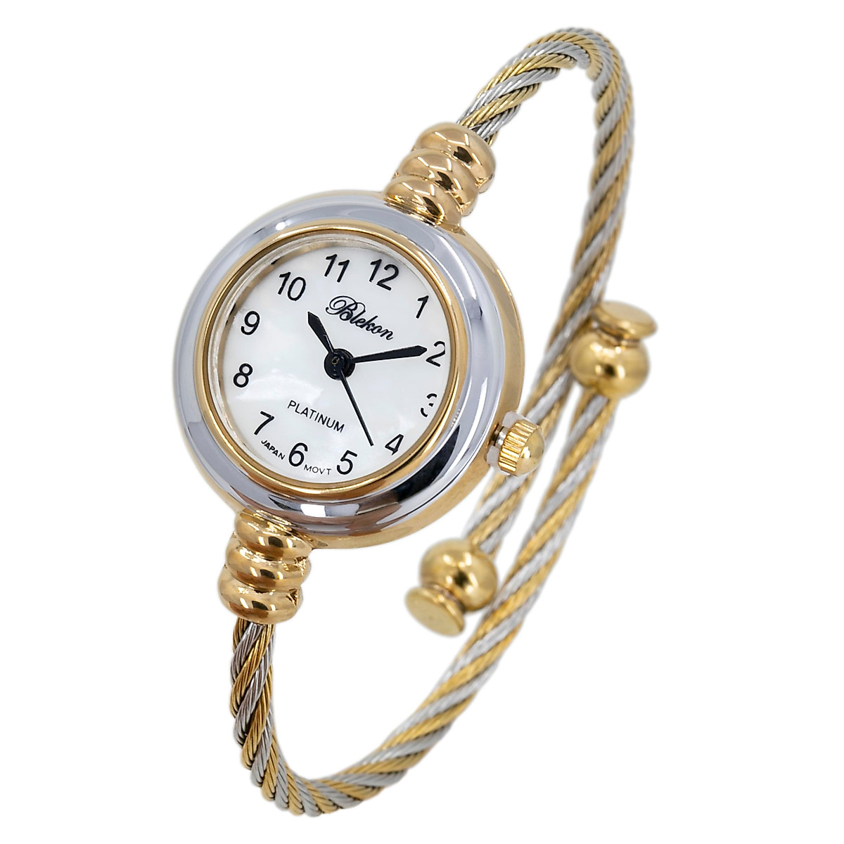 2Tone Gold Silver Cable Band Ladies Bangle Cuff Watch