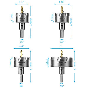Carbide Hole Saw Kit, TCT Hole Saw Set Heavy Duty for 9 Precise Holes in Stainless Steel Hard Metal,Size 5/8” 3/4” 7/8” 1” 1-1/8” 1-1/4” 1-3/8” 1-1/2” 2”, 9 Extra Pilot Bits in Carrying Case