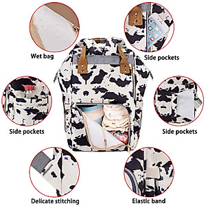 Cow Print Diaper Bag Backpack Set for Baby Girls Mom, Large Capacity Multi-Function Nappy Bags Organizer