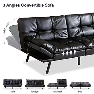Maxspeed Futon Sofa Bed,Sleeper Memory Foam Sofa Bed Couch，Futon Convertible Sofa Bed Small Couch，Sofa Couch for Living Room Apartment Office.(Black)