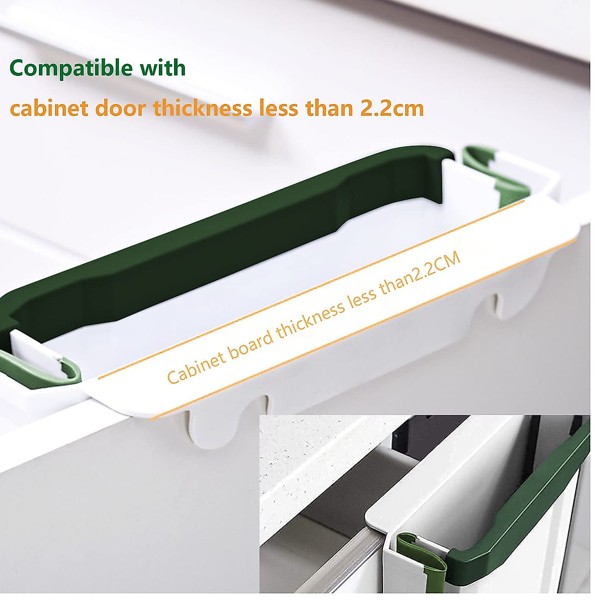 HUAPPNIO Hanging Trash Can for Kitchen Cabinet Door Wall Mounted Foldable Plastic Garbage Bin 2.6 Gallon Green