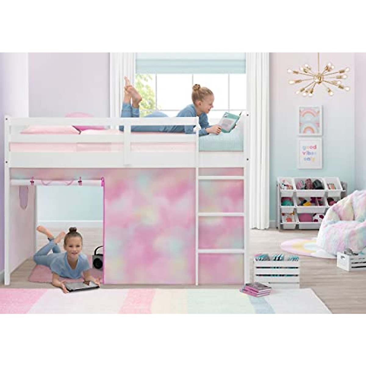 Delta Children Loft Bed Tent - Curtain Set for Twin Loft Bed (Bed Sold Separately), Tie Dye