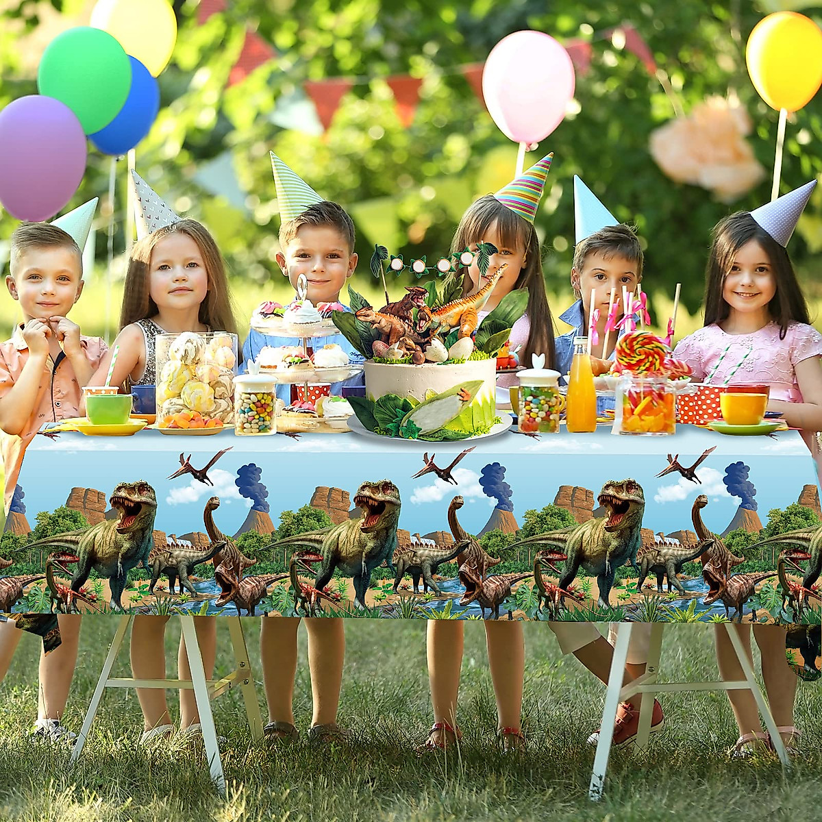 Tiamon Dinosaur Tablecloth Dinosaur Party Table Covers Dinosaur Plastic Tablecloth for Kids Adults Birthday Dinosaur Party Picnic Supplies 54 x 108 Inch (Blue, 3 Pcs)