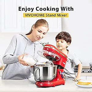 VIVOHOME Stand Mixer, 660W 10 Speed 6 Quart Tilt-Head Kitchen Electric Food Mixer with Beater, Dough Hook, Wire Whip and Egg Separator, Red