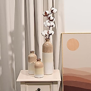 TERESA'S COLLECTIONS Beige Vase Set, Rustic Farmhouse Ceramic Vases for Mantel Decor, Decorative Flower Vases for Centerpieces, Shelf, Living Room, Ideal Gifts for Fathers Day and Dad-Set of 3, 10"