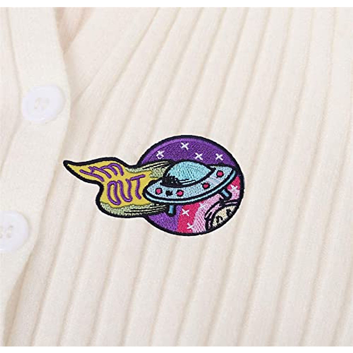 I’m Out UFO Patch Applique Cartoon UFO Planet Embroidered Sticker Colorful Iron On/Sew On Patch Badge Clothes Bags Accessories DIY Gift