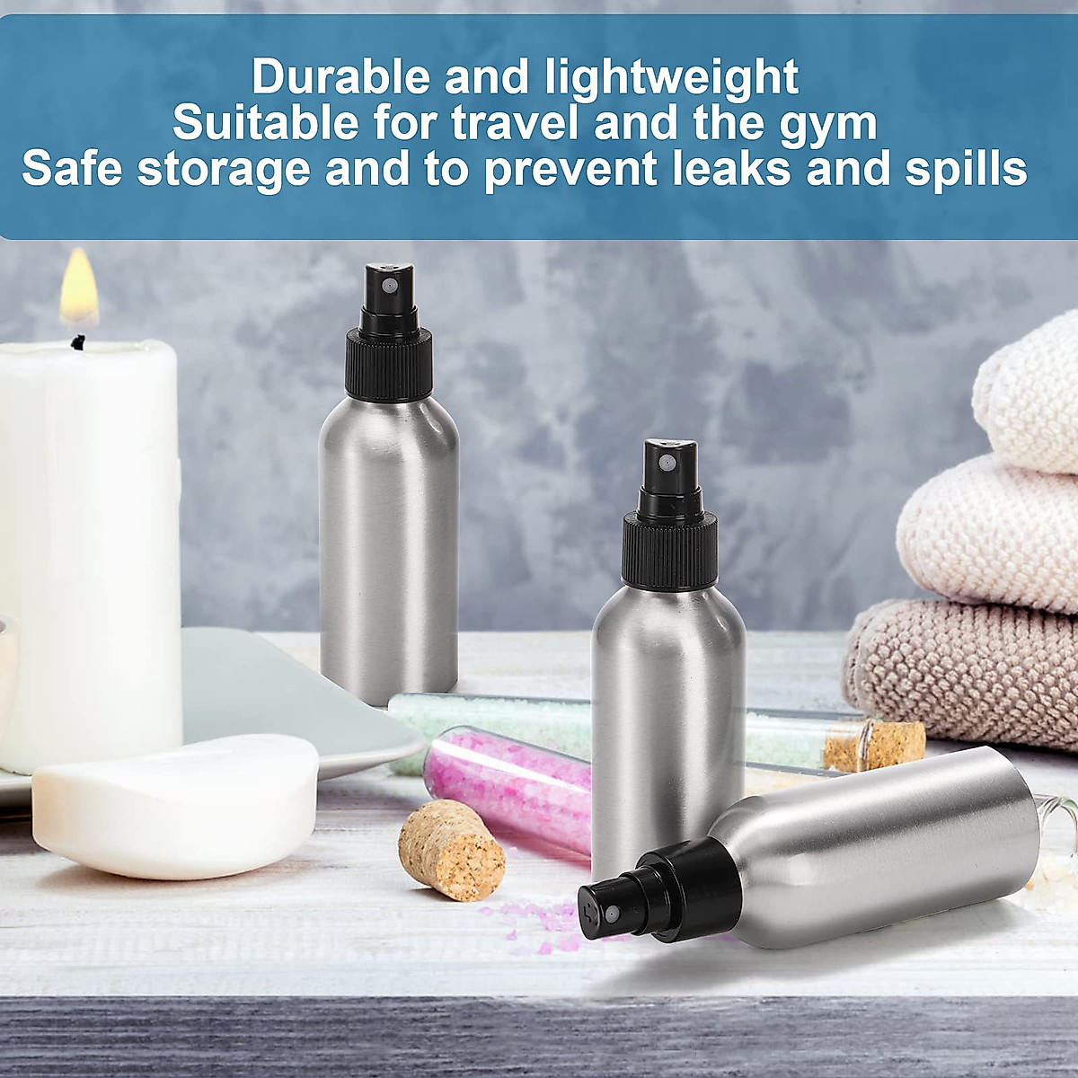 Youeon 12 Pack 4 Oz Fine Mist Spray Bottles, Aluminum Empty Spray Bottles, Reusable Bottles Small Spray Bottles for Travel, Cosmetic Perfume, Toner, Face Spray, Essential Oil Storage