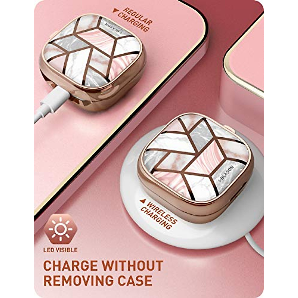 i-Blason Cosmo Series Case for Galaxy Buds2 Pro (2022)/ Galaxy Buds 2 (2021)/ Galaxy Buds Pro (2021)/ Galaxy Buds Live, 360° Protective Stylish Galaxy Buds Case (Marble)