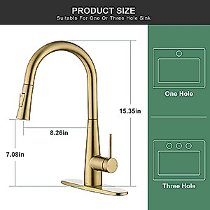 Tohlar Gold Kitchen Faucet, Kitchen Faucets with Pull Down Sprayer, Stainless Steel Single Handle Kitchen Faucet Fit for 1 or 3 Holes Kitchen Sink Faucet Gold Faucet for Kitchen Brushed Gold