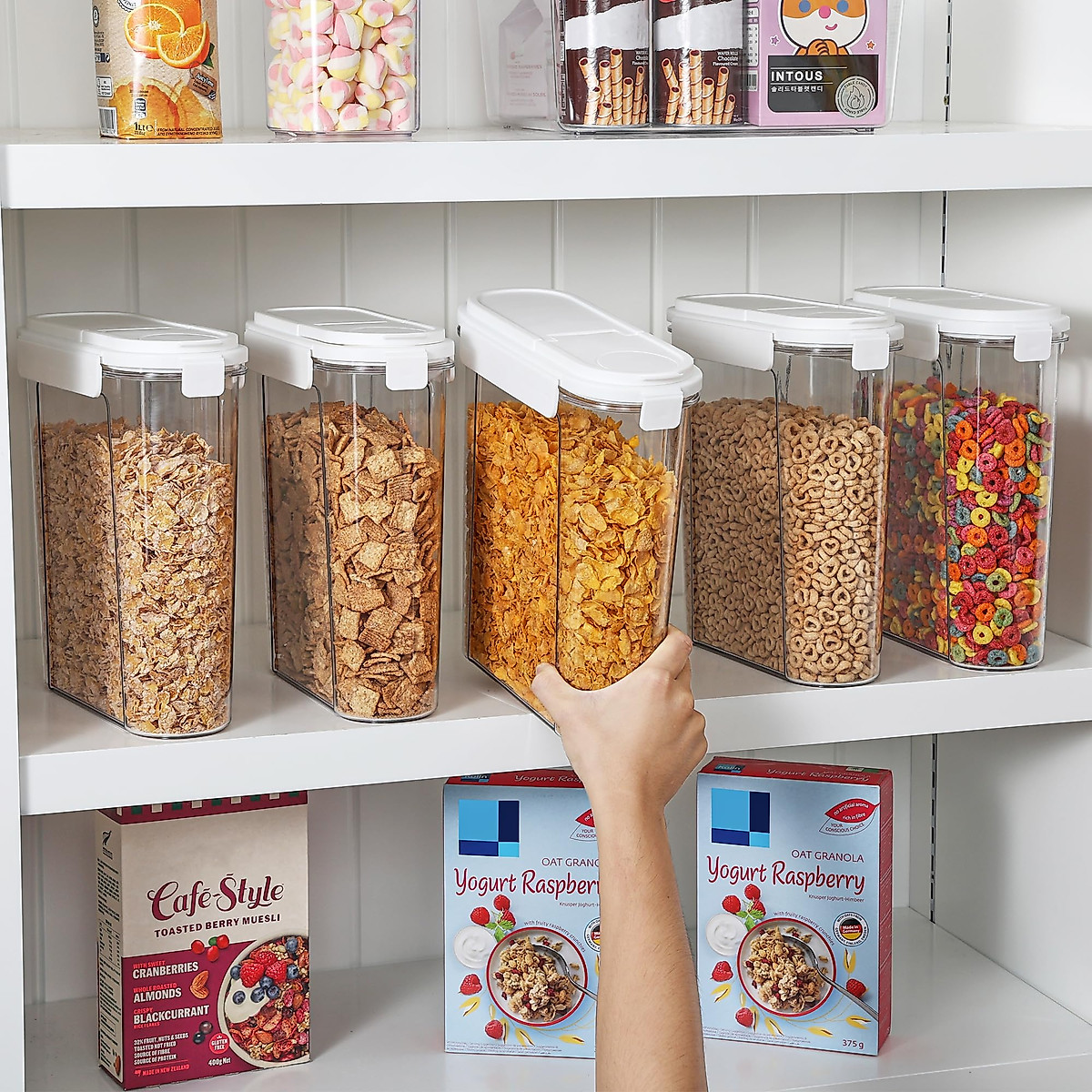 Vtopmart Cereal Containers Storage Set, 3 PCS Airtight Food Storage Containers with Flip-Top Lids, Plastic Cereal Organizer Dispenser for Kitchen, Pantry Organization Storage (135.2oz/4L)
