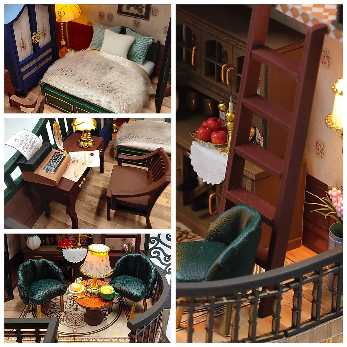 Lannso DIY Dollhouse Miniature Kit, Doll House Kit with Dust Proof Cover and Music Box, Mini Wooden Dollhouse Toys for Adult Gift(M2132)