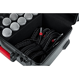 Gator Cases Molded Flight Case to Hold Up to (15) Wired Microphones with TSA Approved Locking Latch and Cable Storage; (GTSA-MIC15)
