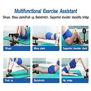 Sit Up Assistant Device Bar for Floor, Portable Sit Up Exercise Equipment with 2 Strong Suction Cups and Adjustable Foot Holder, Abs Master for Home Workout, Black