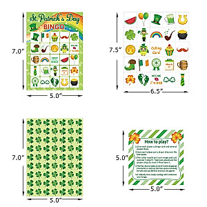 St.Patrick’s Day Bingo Game for Kids 24 Players Green Shamrock Party Game Supplies