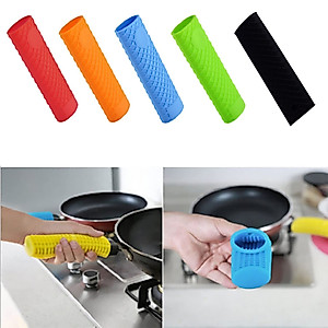 MroMax Silicone Hot Handle Holder 6.1 Inch Non Slip Potholder Heat Resistant Pot Handle Sleeve for Cast Iron Pot Woks Frying Pans Griddles Skillets Oven Blue 4Pcs