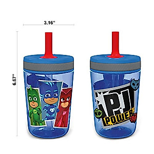 Zak Designs Kelso Tumbler 2pc Set, Leak-Proof Screw-On Lid with Straw Made of Durable Plastic and Silicone, Perfect Bundle for Kids, 2 Count (Pack of 1), PJ Masks Catboy Owlette Gekko