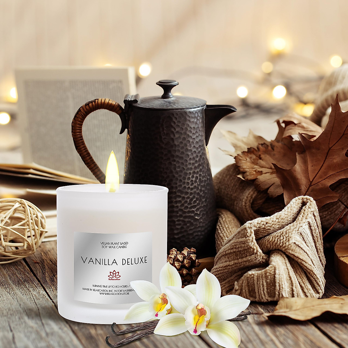 Highly Scented Candle Sweet Vanilla Scent | Clean Burn UP to 80 Hours Organic Soy Wax in Big White Glass Jar 10 oz | Hand-Poured in The USA | Gift for Women, Men