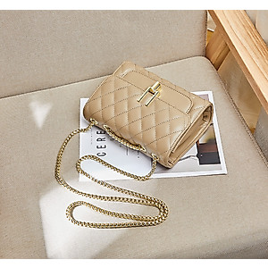 Plergi Small Genuine Leather Crossbody Quilted Flap Handbag with Chain Strap for Women Lightweight Cellphone Bag