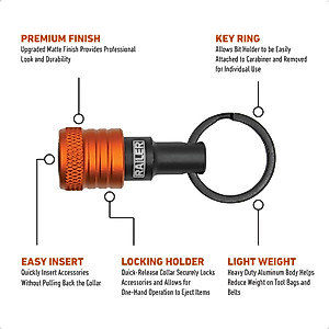 Railer Bit Holder Keychain 5pc - 1/4 inch Hex Shank Bit Holders - Quick Release Bit Holder For Nut Driver, Screwdriver & Drill Bits w/Key Chain Carabiner