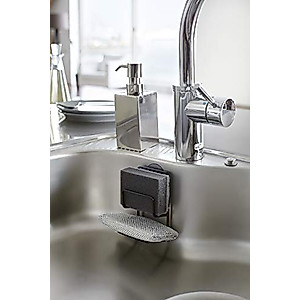 YAMAZAKI home 2265 Double Sponge Holder-Steel Rack Organizer for Kitchen Sink, One Size, Black