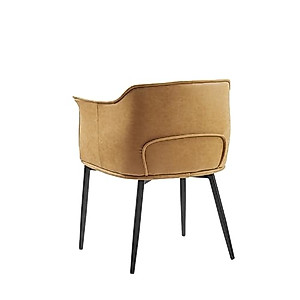 Art Leon Faux Leather Accent Chair, Mid Century Modern Arm Chair, Upholstered Living Room Chair with Metal Legs for Kitchen Bedroom Office, Light Brown