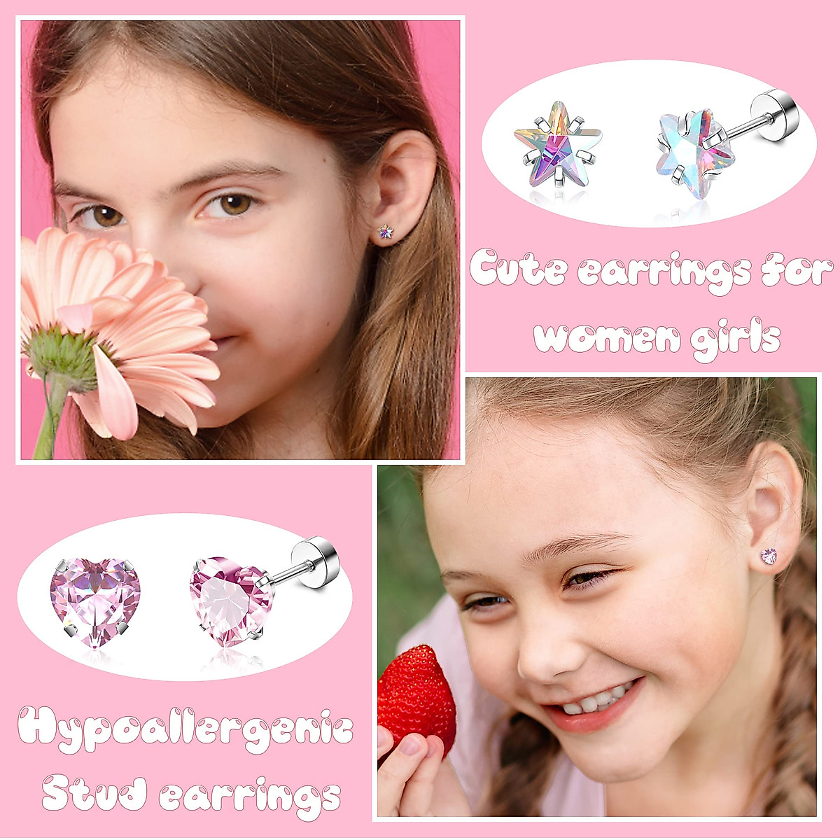 SAILIMUE 21Pairs Flat Back Stud Earrings For Women Hypoallergenic Surgical Steel Screw Back Earrings Star Moon Flower Heart Butterfly CZ Tiny Cartilage Tragus Daith Helix Flatback Earrings Piercing